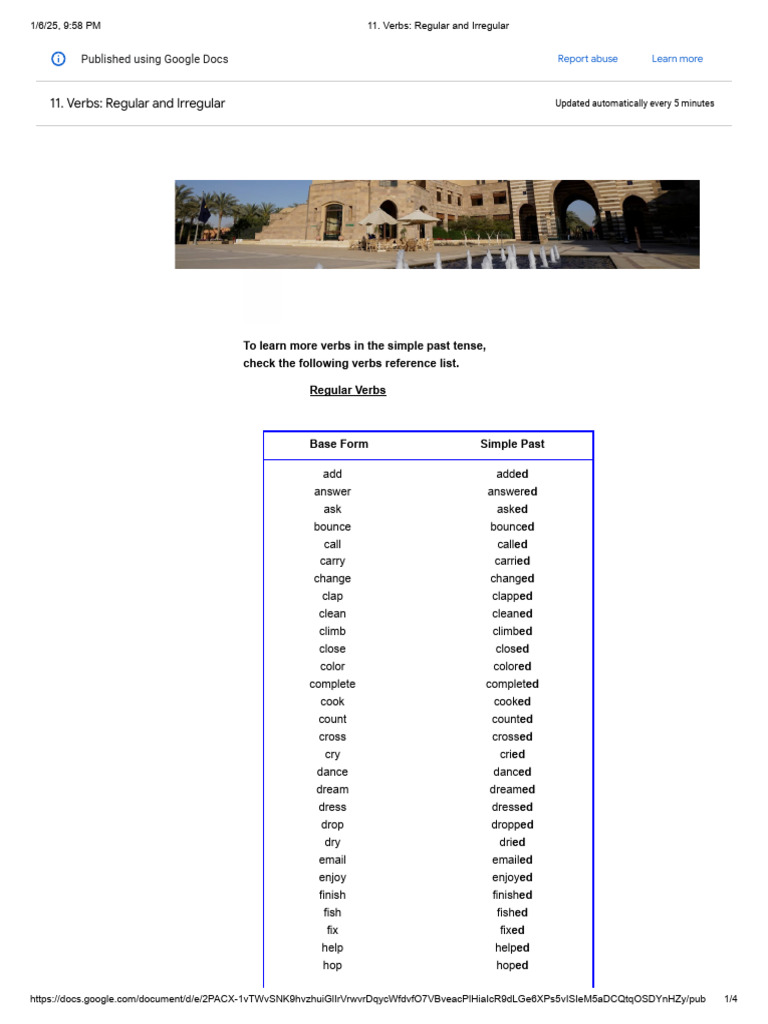 Verbs - Regular and Irregular of Simple Past | PDF