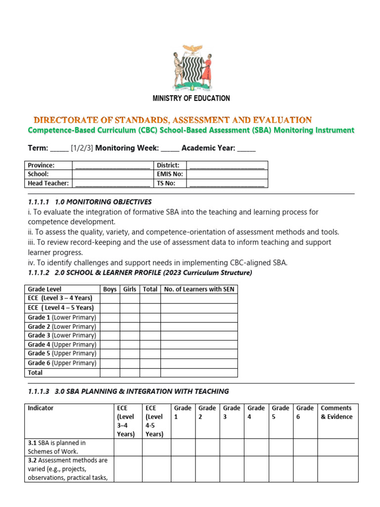 CBC School-Based Assessment Monitoring Tool | PDF | Educational ...