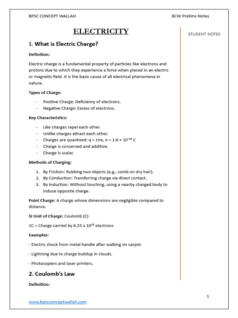 Electricity Notes - English | PDF | Electric Charge | Electric Current