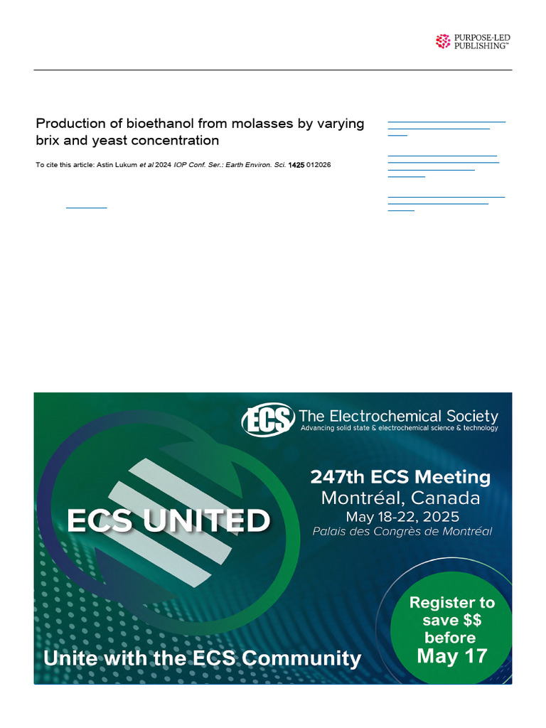 Production of Bioethanol From Molasses by Varying | PDF | Yeast ...