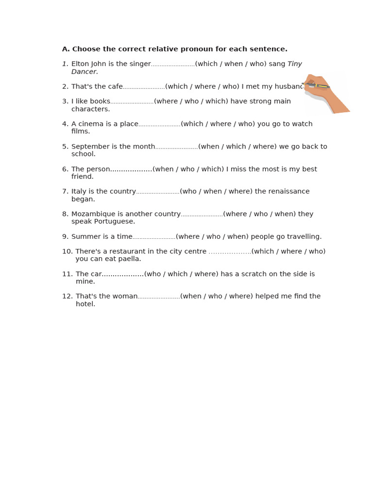 Choose The Correct Relative Pronoun For Each Sentence | PDF