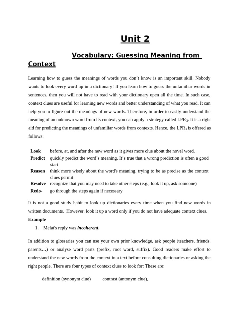 Vocabulary Strategies for Context Clues | PDF | Verb | Syntax