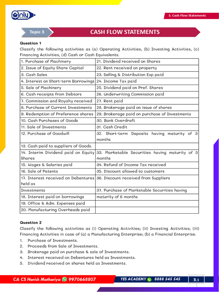 Cash Flow Statement Classification Guide | PDF | Expense | Cash Flow ...