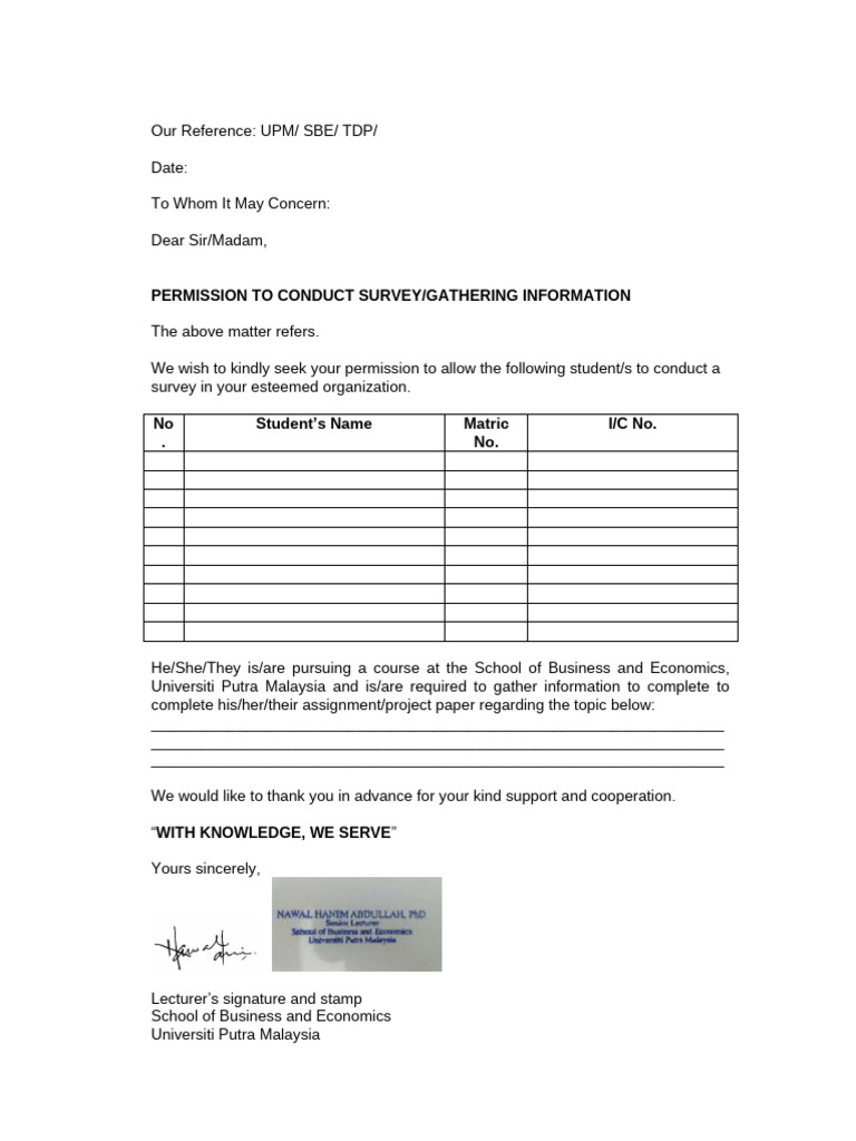 Survey Permission Request Letter | PDF