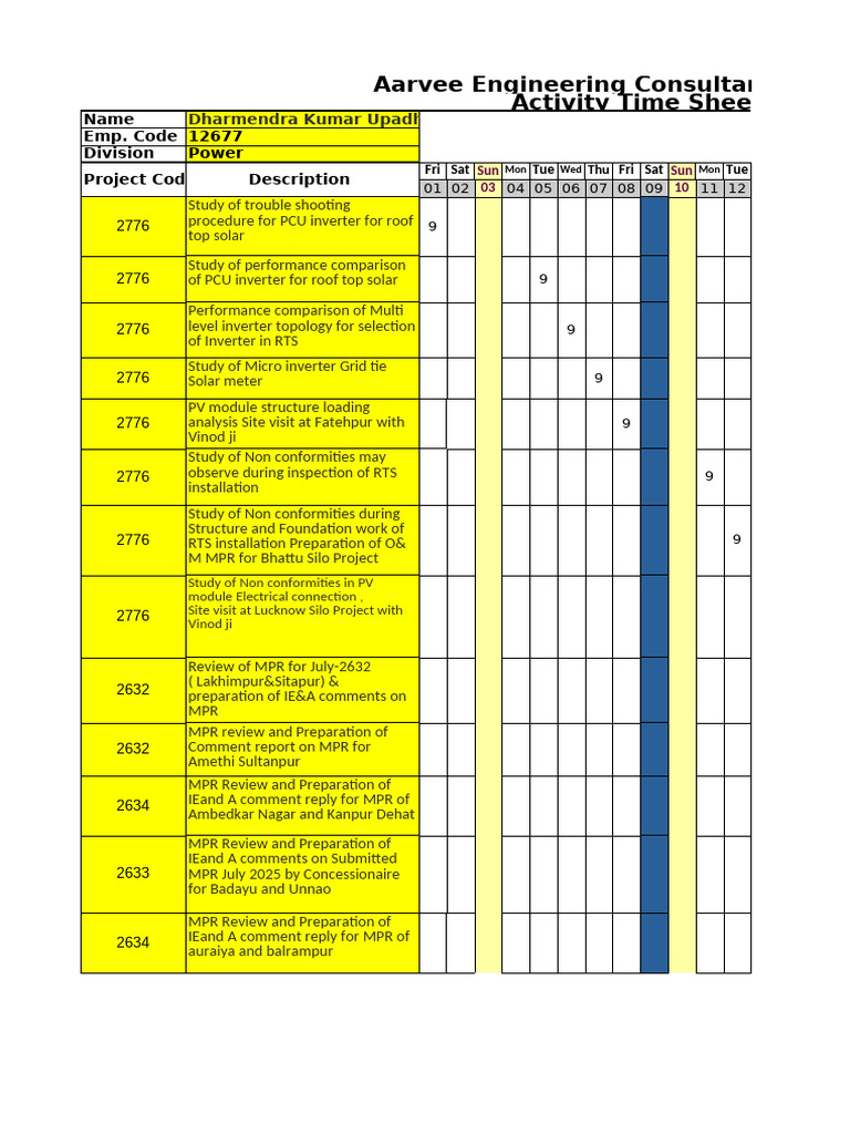 Projects - Activity Timesheet and Summary - August 25 | PDF | Electric ...