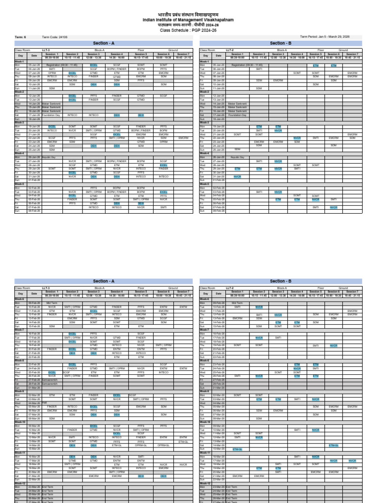 Class Schedule Term-6 PGP 2024-26 Master-1 | PDF | Private Sector ...