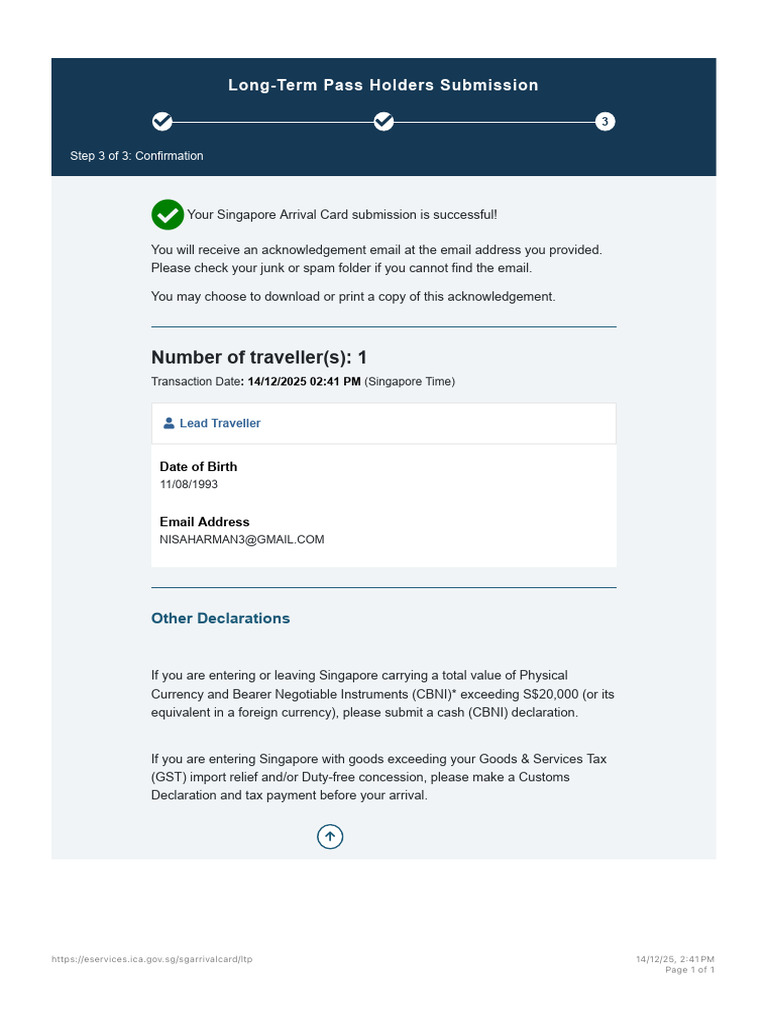 ICA - SG Arrival Card | PDF
