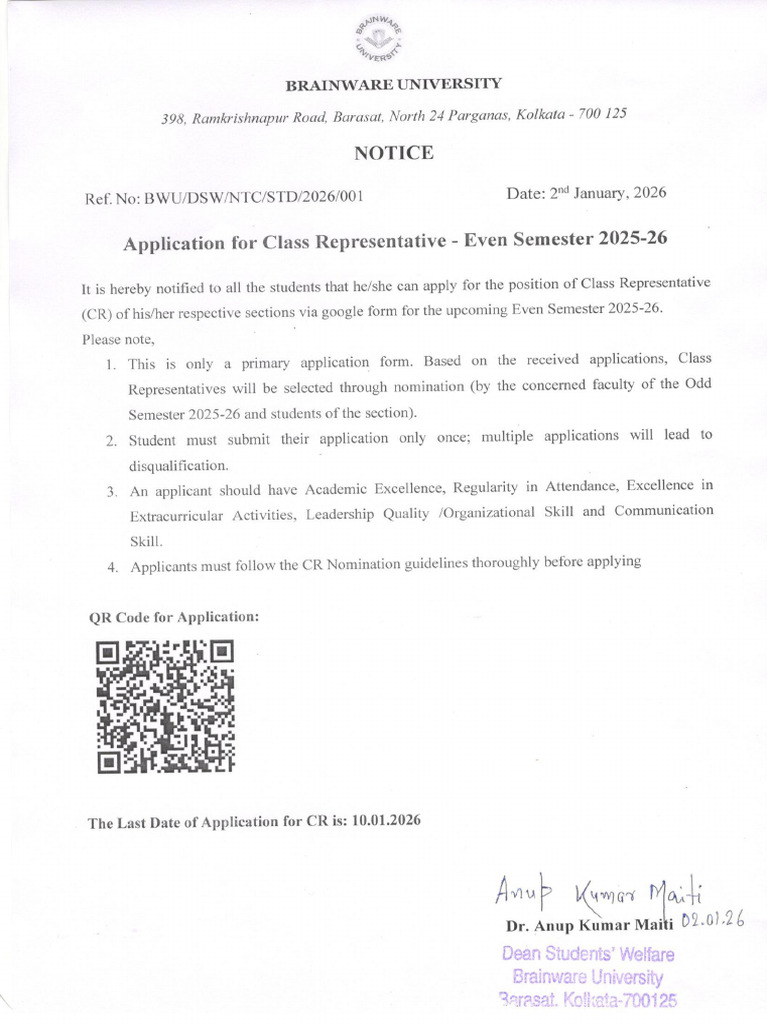 CR Application_Even25-26_02.01.2026 | PDF