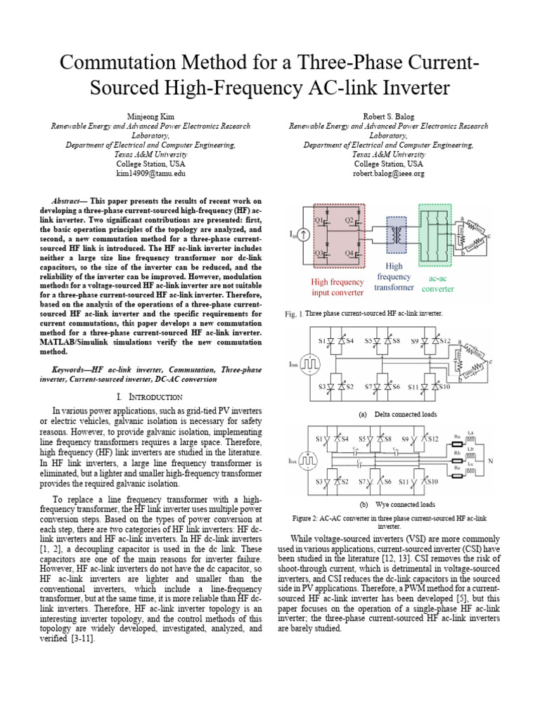 Commutation Method For A Three-Phase Current-Sourced High-Frequency AC ...