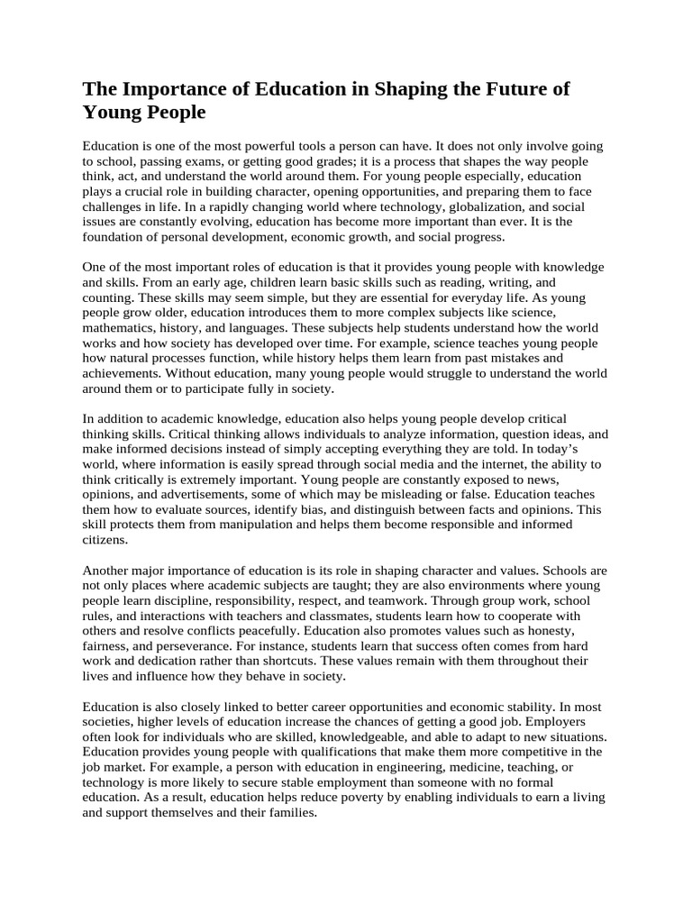 The Importance of Education in Shaping The Future of Young People | PDF ...