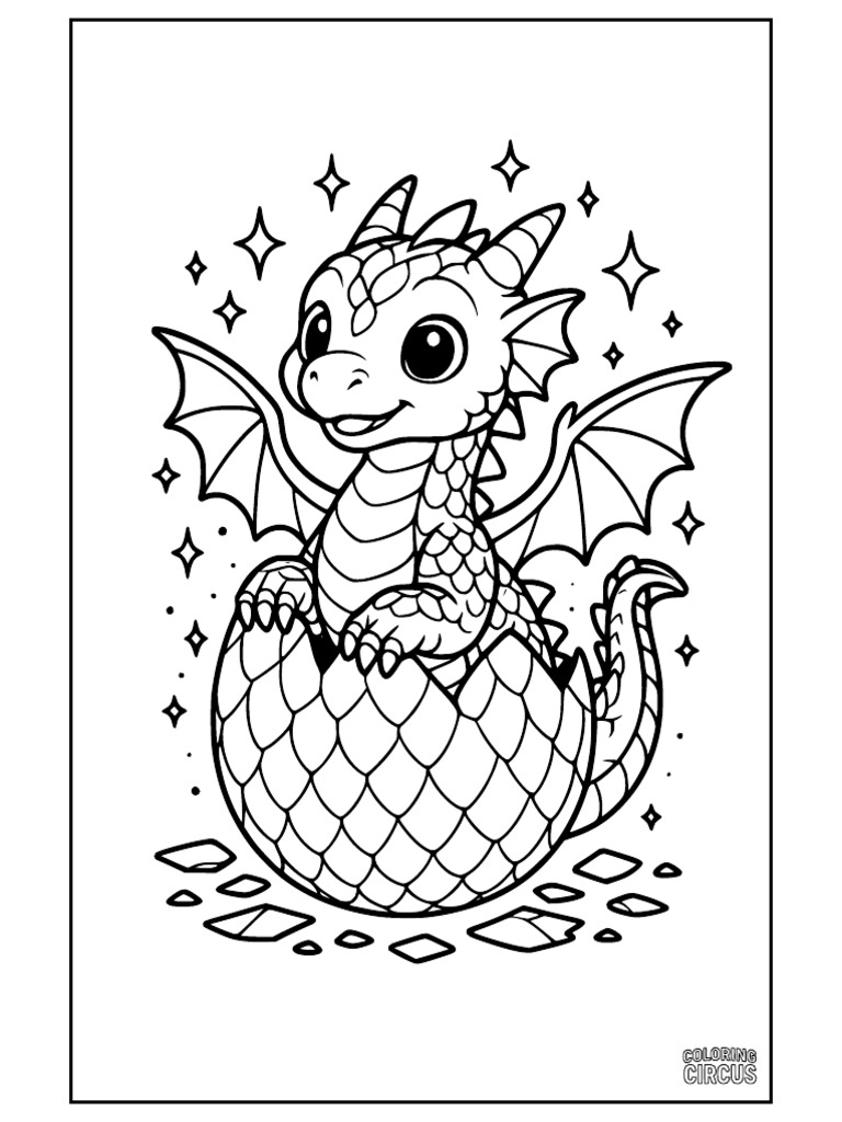 Free Baby Dragon Coloring Page - Starlight Hatchling From Scaly Egg ...