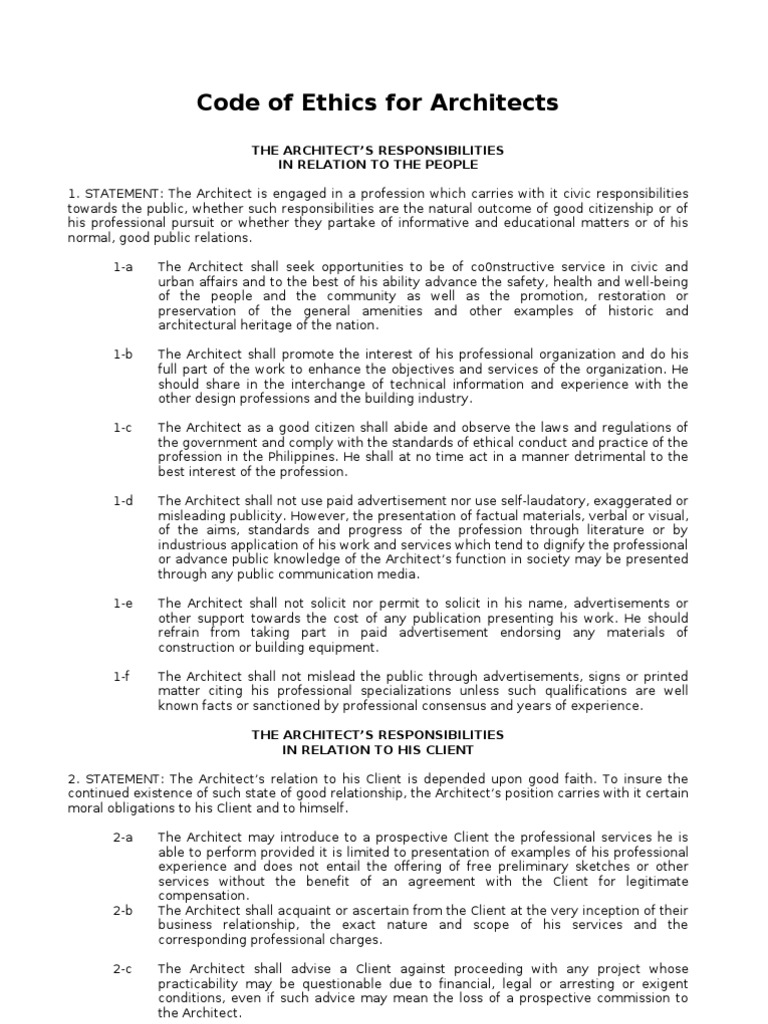Board of Architecture-Code of Ethics | Architect | General Contractor