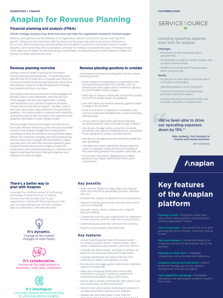 Anaplan Revenue Planning Datasheet v2 | PDF | Forecasting | Scenario ...