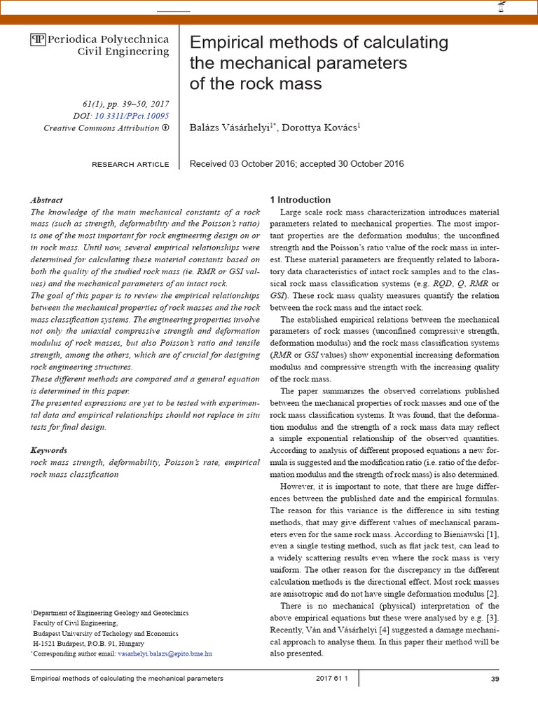 Empirical Methods of Calculating The Mechanical Parameters of The Rock ...