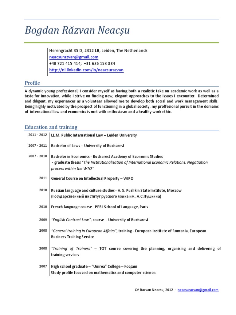 CV of Razvan Neacsu - Legal and Economics Expert | PDF | University ...