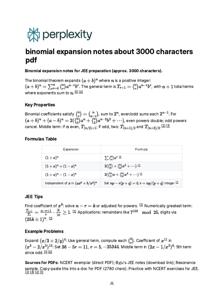 Binomial Expansion Notes About 3000 Characters PDF | PDF | Abstract ...