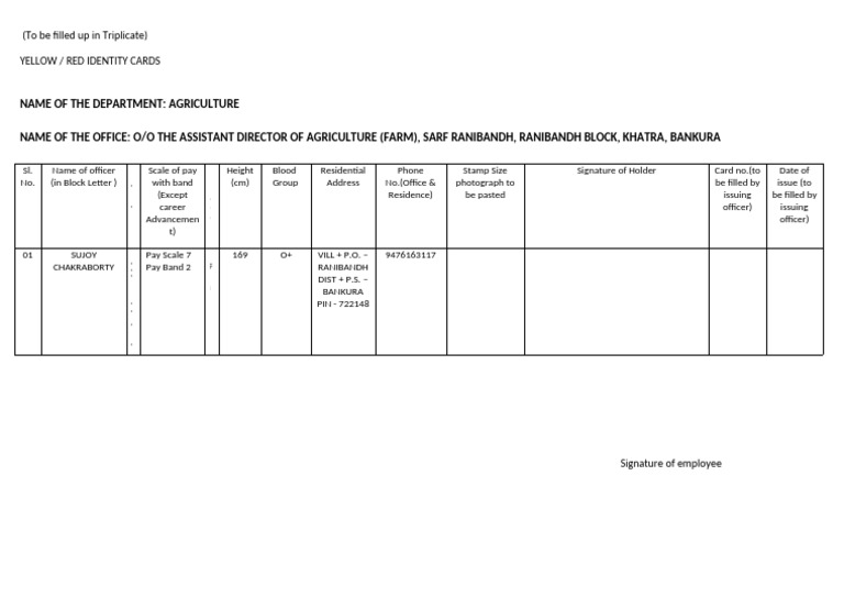 Identity Card Format Form - 2-1 | PDF