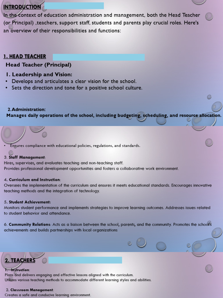 Roles in School Administration and HRM | PDF | Teachers | Employee ...