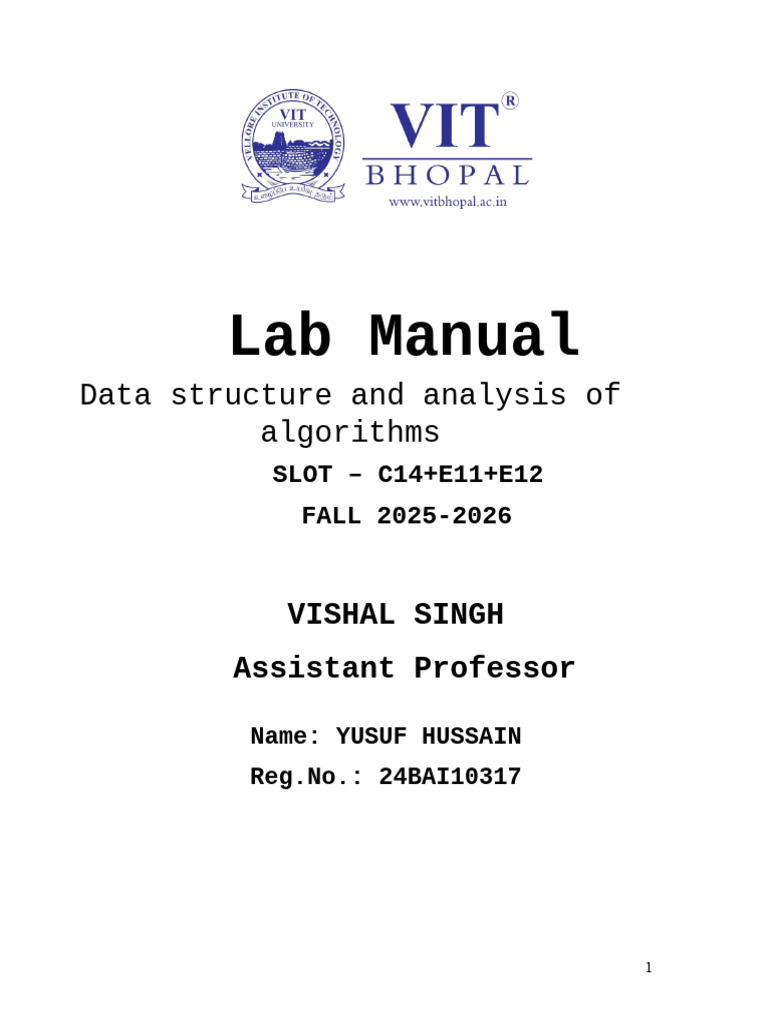 DSAA Lab Mannual Yusuf Hussain | PDF | Applied Mathematics | Computer ...