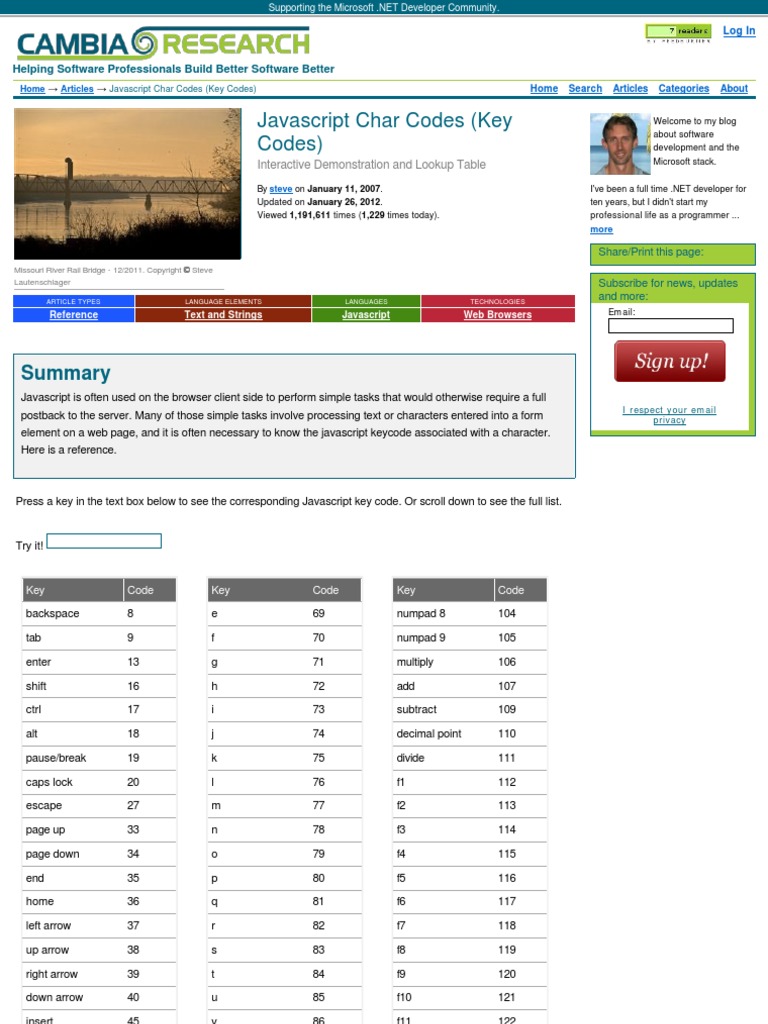 Char Codes (Key Codes) | PDF | Java Script | Computer Keyboard