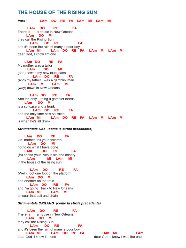 House of the Rising Sun Lyrics | PDF