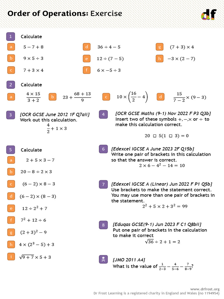 Order of Operations Math Exercises | PDF | Mathematics | Secondary ...