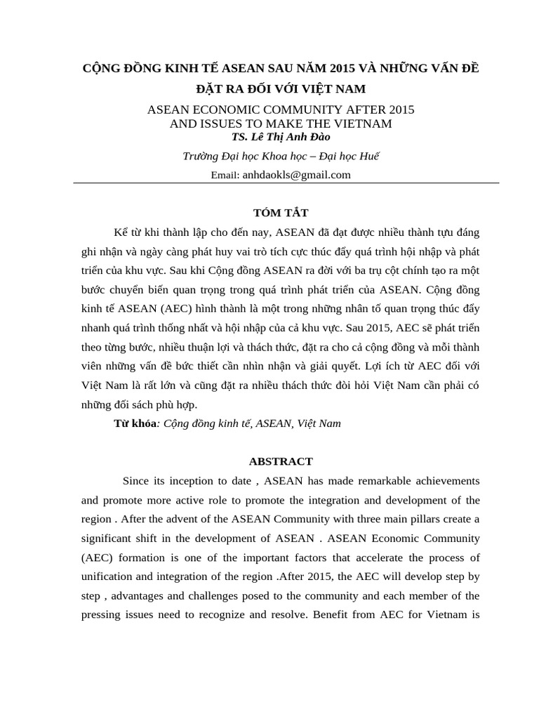 18. TS. Le Thi Anh Dao - Cong Dong Kinh Te - Dh Hue | PDF