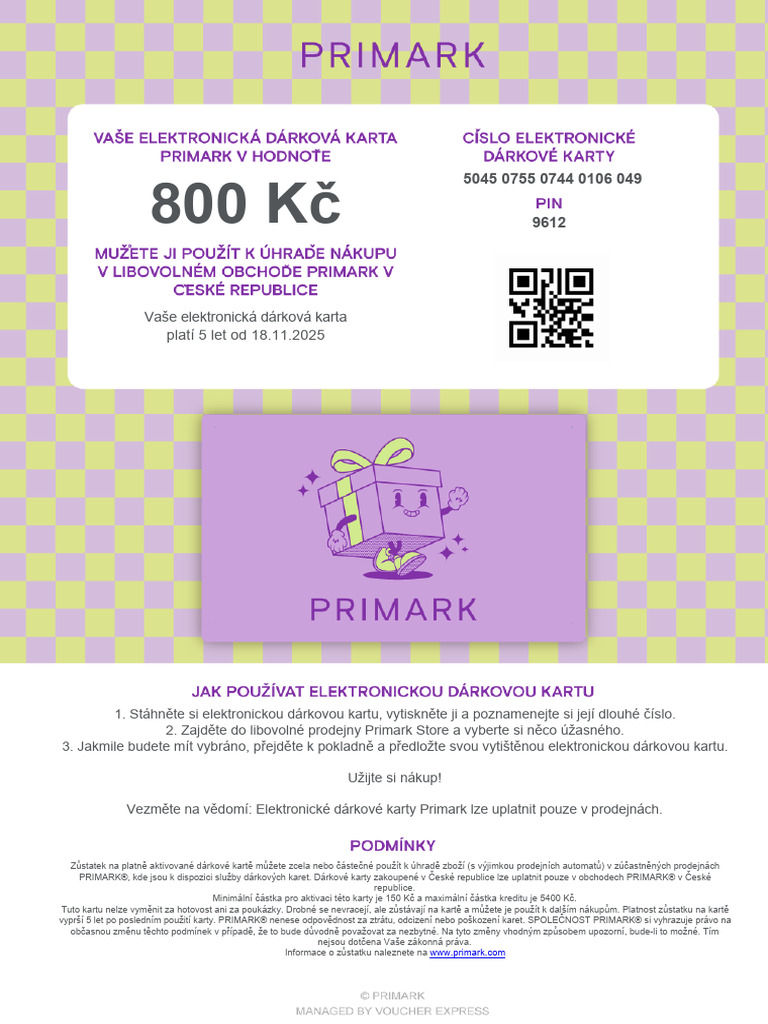 Vaše Elektronická Dárková Karta Primark - PRIMARK-14491032-22082277 | PDF