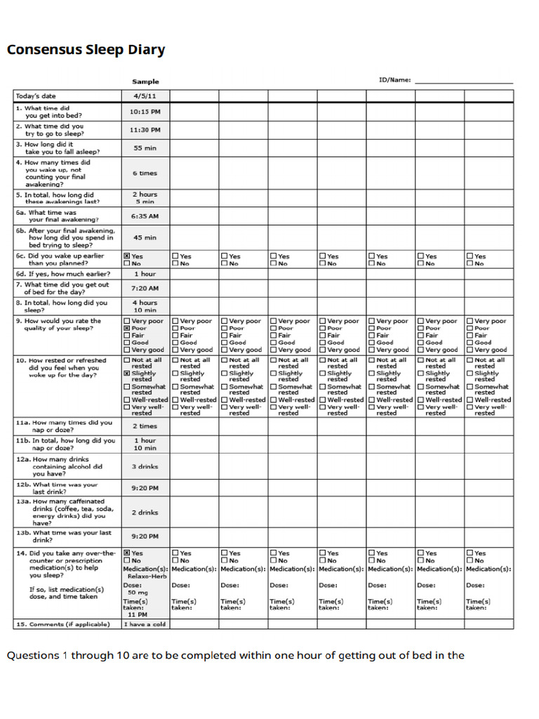 Sleep Diary. | PDF