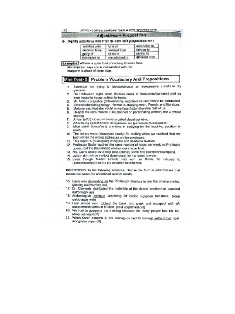 Adjectives Preposition Test | PDF