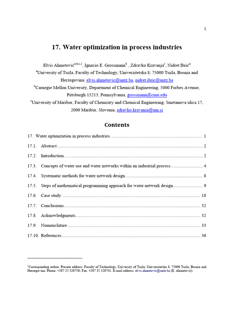 Water Optimization in Process Industries | PDF | Mathematical ...