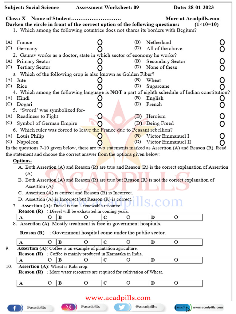 SST Assessment Worksheet 09 | PDF | Agriculture