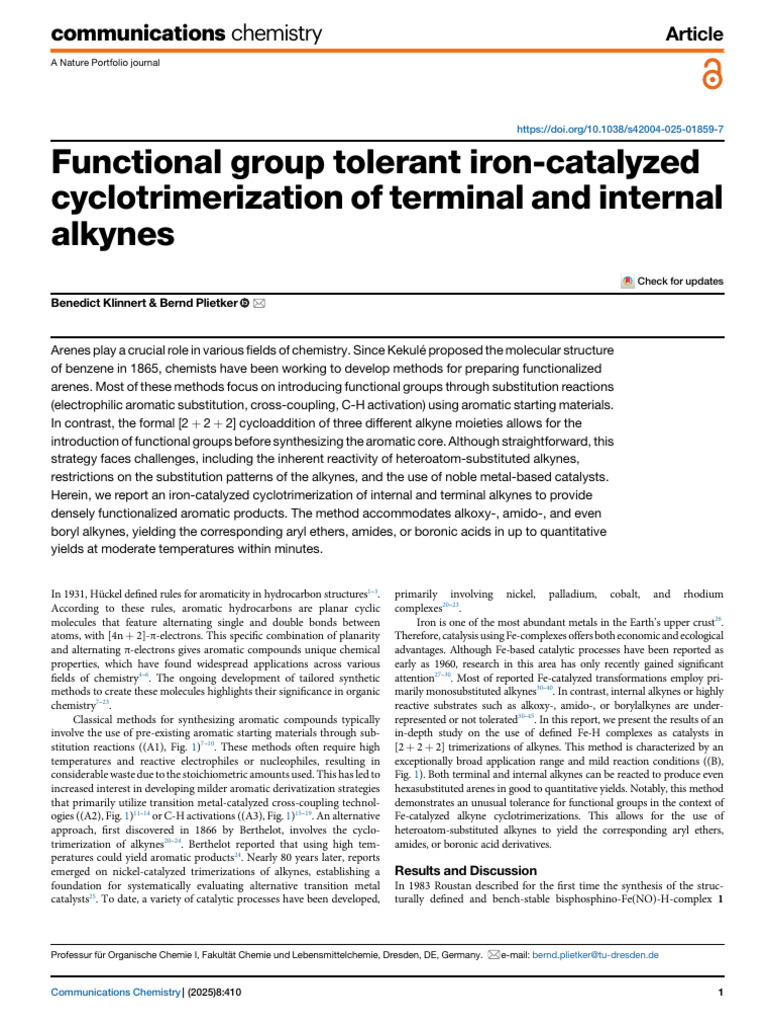 Functional Group Tolerant Iron-Catalyzed Cyclotrimerization of Terminal ...