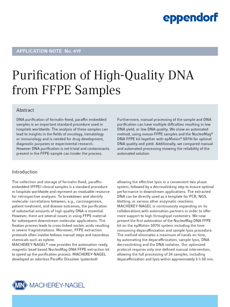 Automated DNA Extraction from FFPE Samples | PDF | Biochemistry | Chemistry