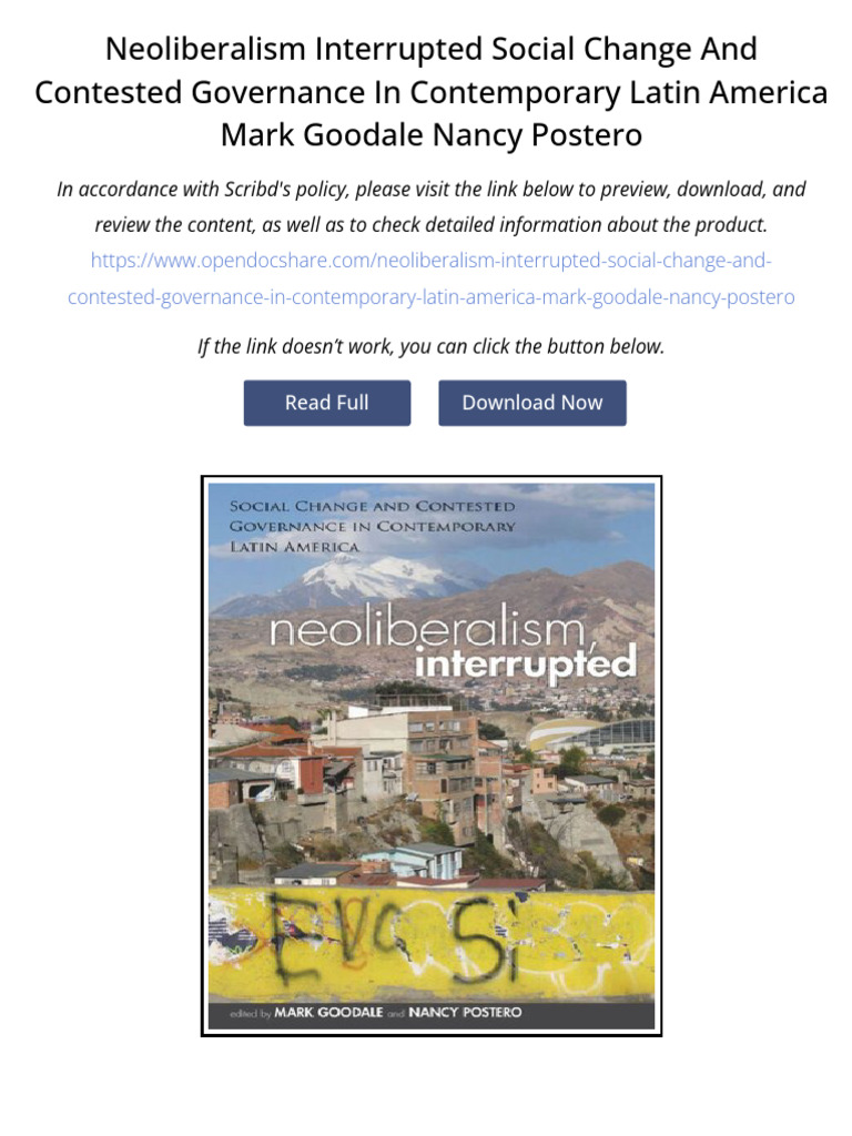 Neoliberalism Interrupted Social Change And Contested Governance In ...