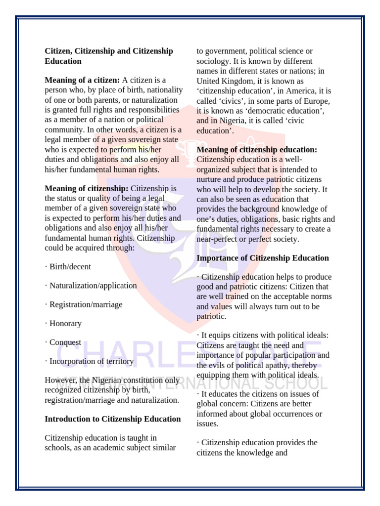 New Compiled Civic Education Note for Year 10 Copy 1 | PDF ...