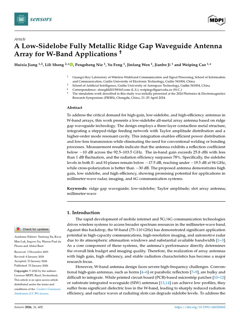 2026 - A Low-Sidelobe Fully Metallic Ridge Gap Waveguide Antenna Array ...