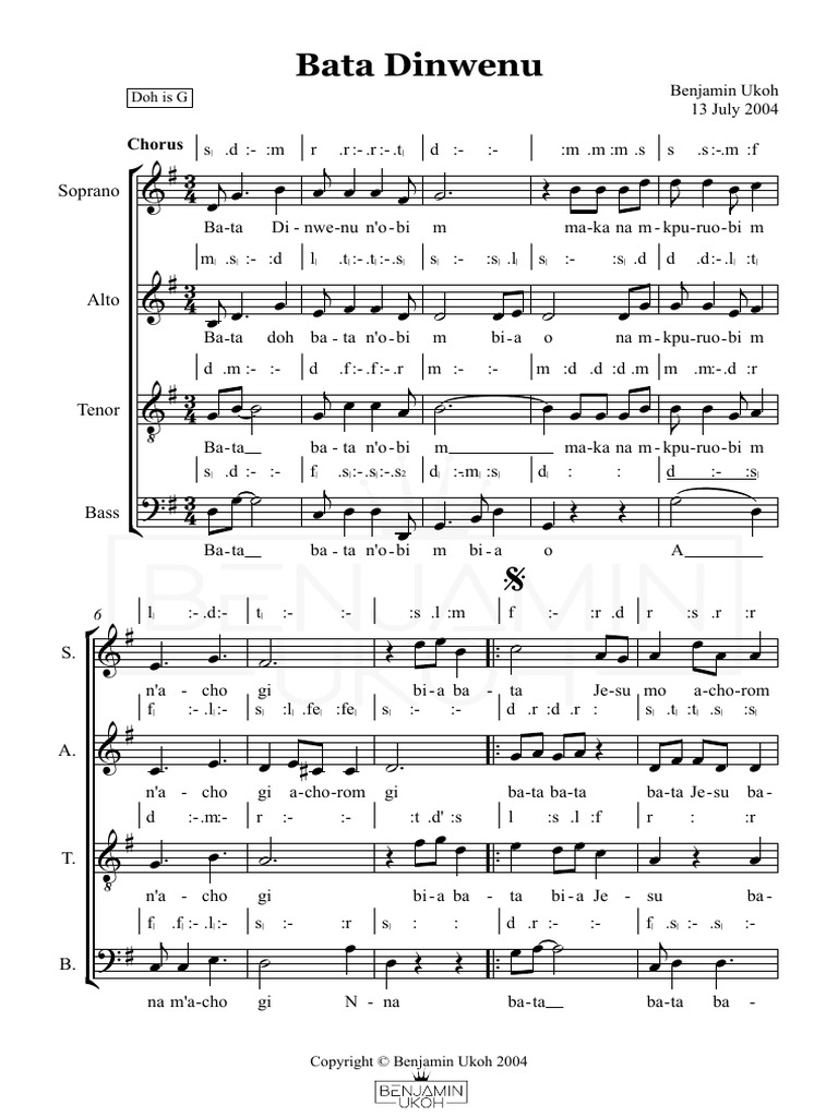 Bata Dinwenu (Solfa and Staff) | PDF