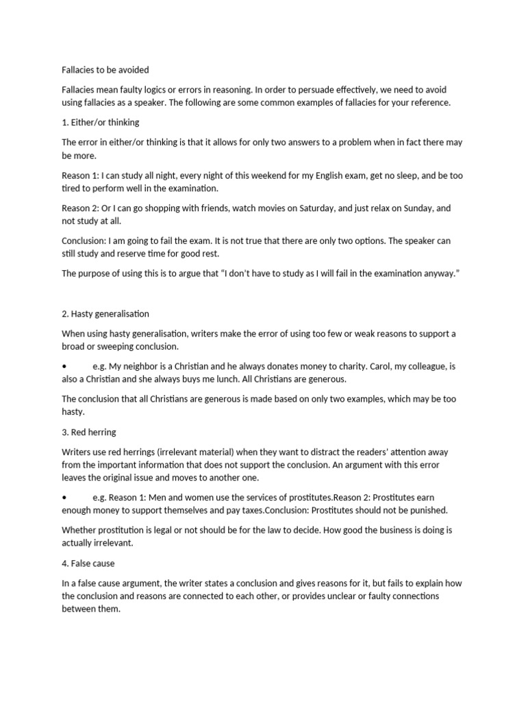 Common Fallacies to Avoid in Arguments | PDF | Fallacy | Logic
