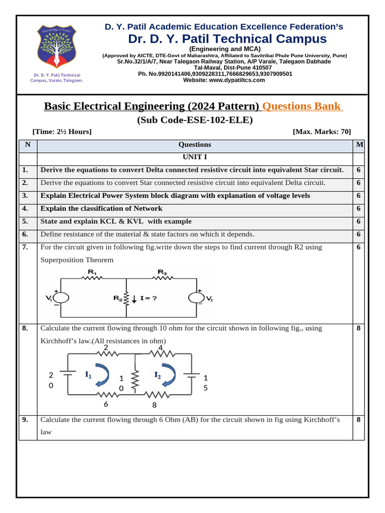 Basic Electrical Engineering Questions Bank | PDF | Inductance | Inductor
