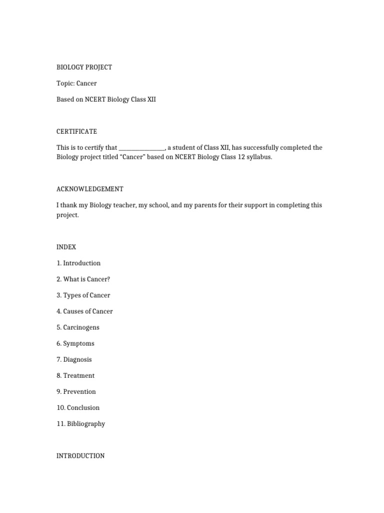 Biology Project Cancer Class 12 NCERT | PDF