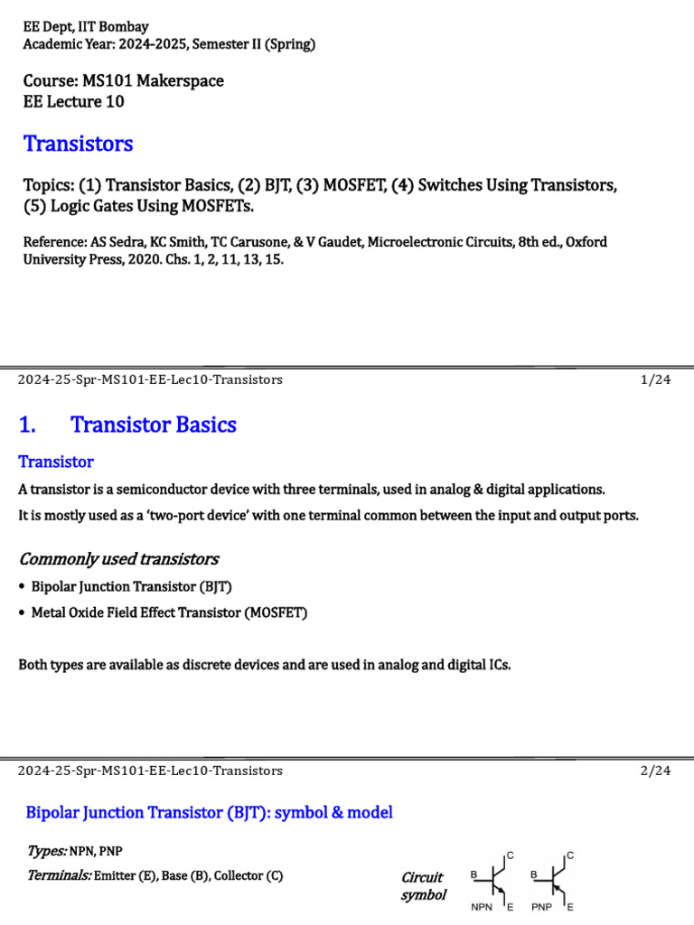 2024 25 Spr MS101 EE Lect10 Transistors Rev.5 | PDF | Field Effect ...
