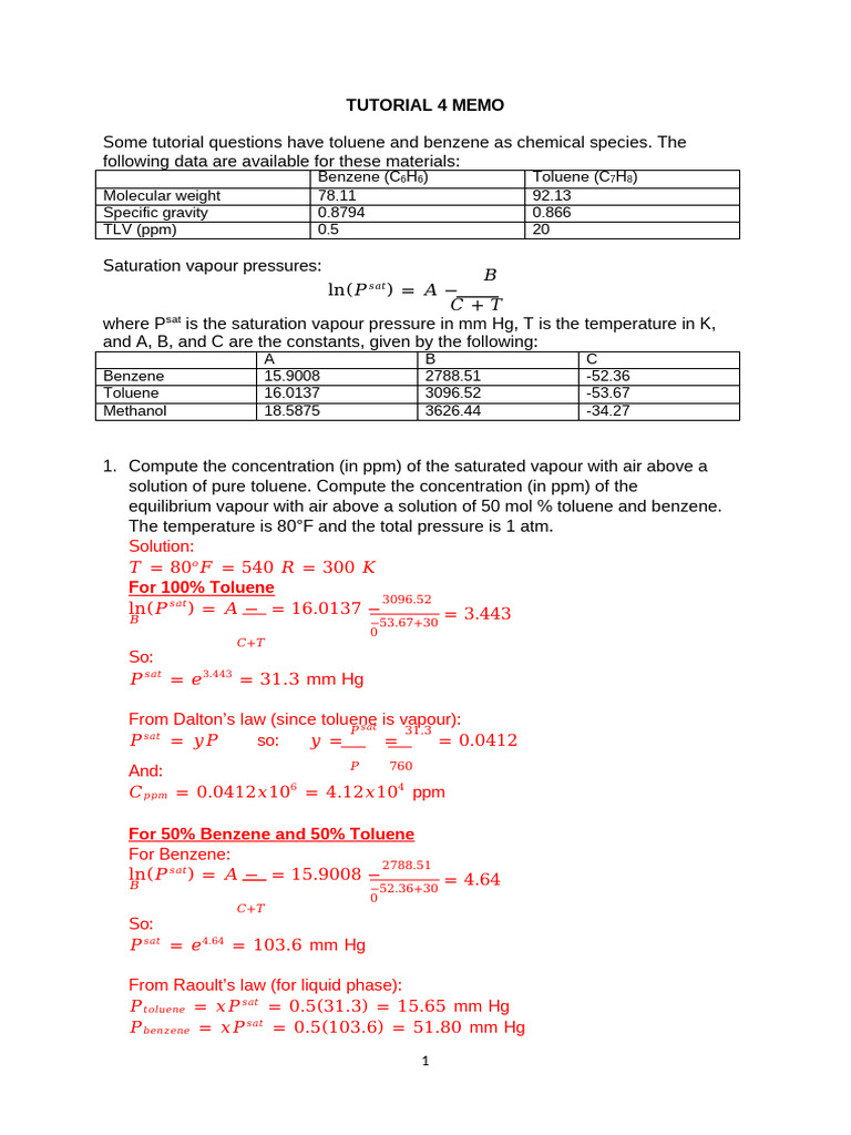 Tutorial 4 Memo | PDF | Gases | Applied And Interdisciplinary Physics