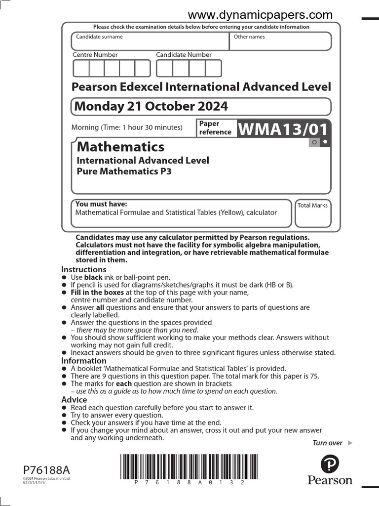 2410 WMA13 01 IAL Pure Mathematics P3 October 2024 PDF | PDF ...