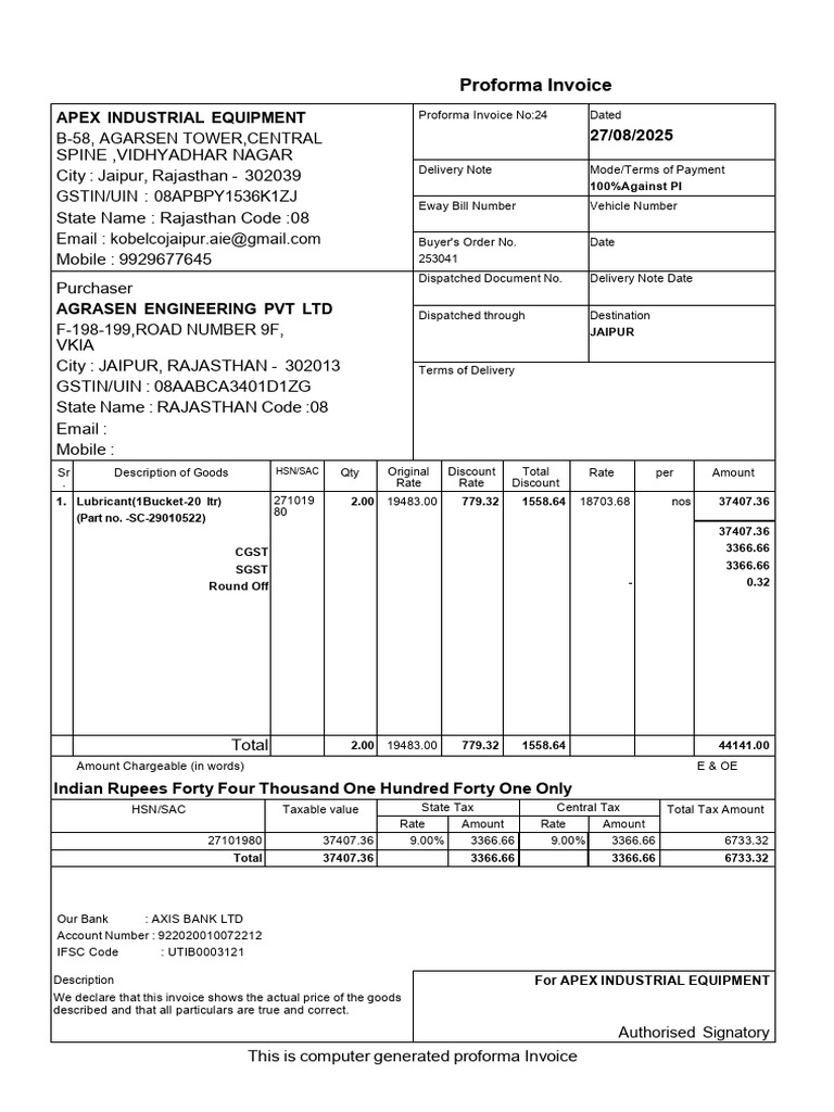 Proforma Invoice (2) | PDF | Invoice | Taxation