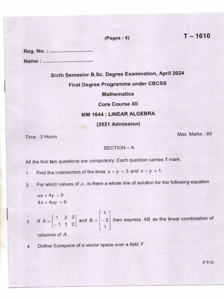 Linear Algebra MM 1644 T-1610 | PDF