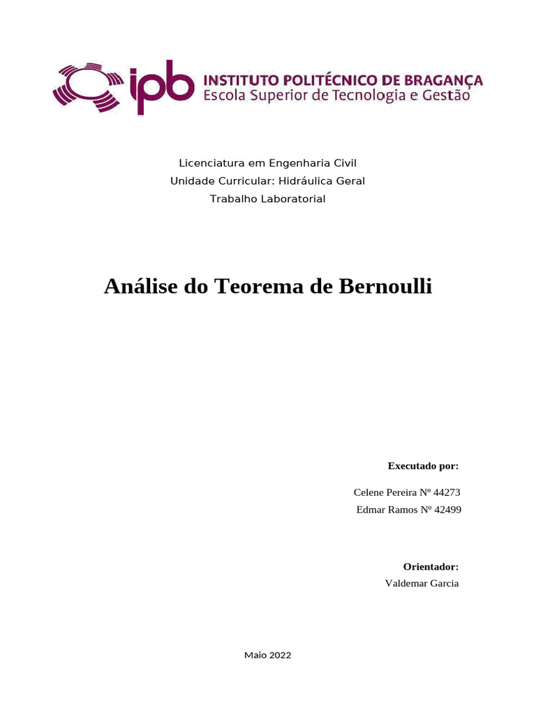 Teorema de Bernoulli | PDF | Mecânica dos fluidos | Pressão
