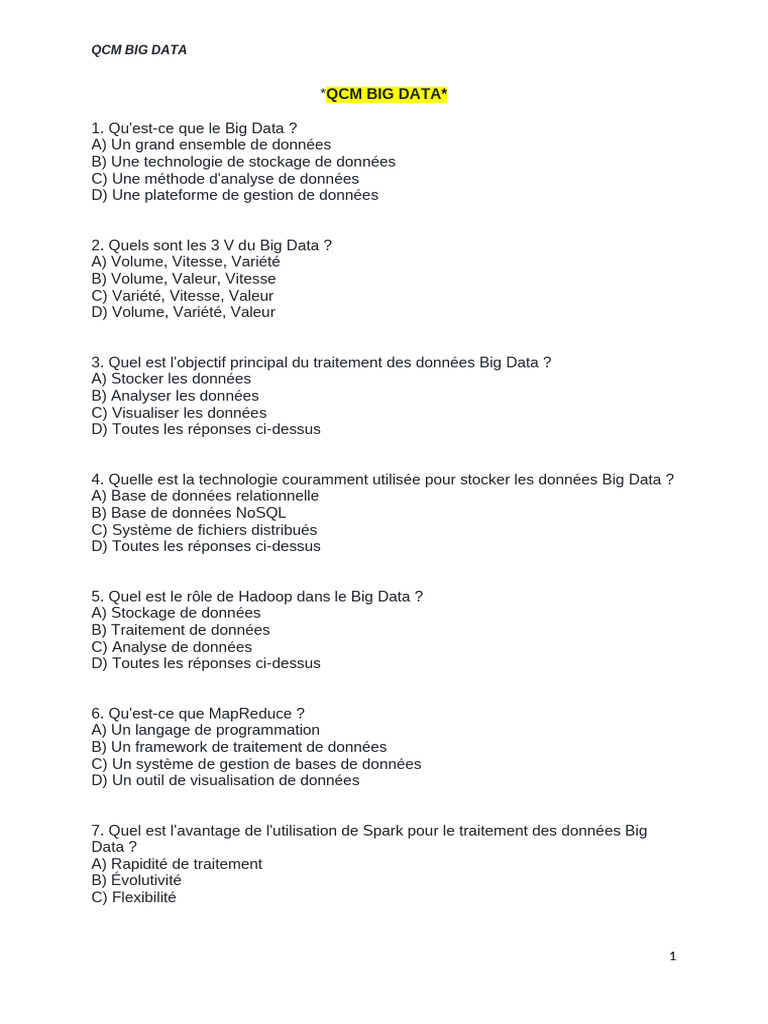 QCM sur le Big Data : Testez vos connaissances | PDF | Big data | Données