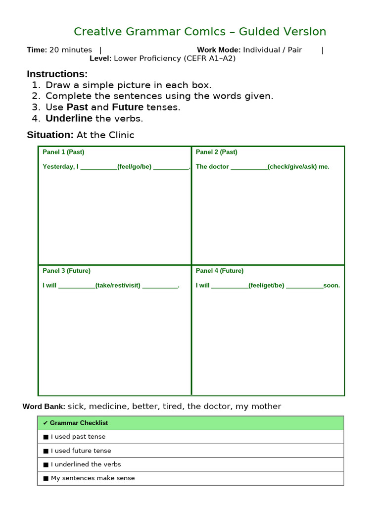 Task 5 Creative Grammar Comics (Guided Version) | PDF