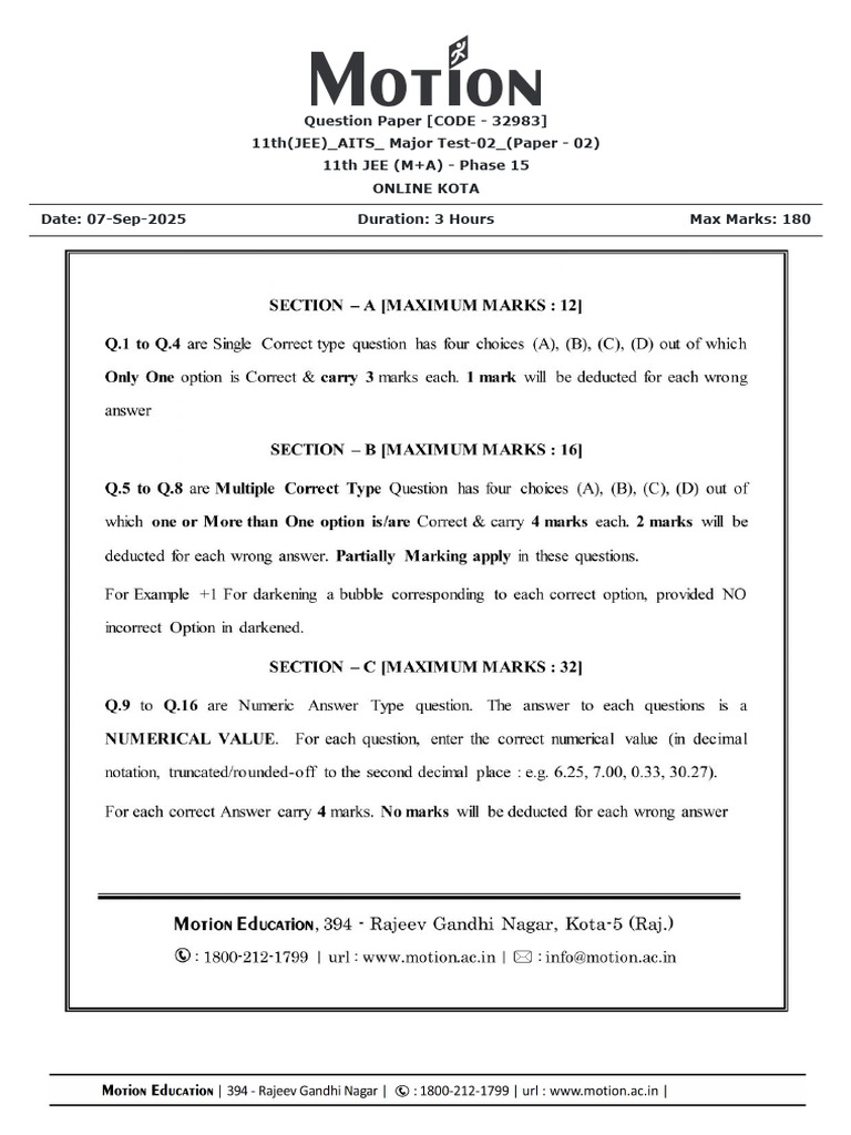 250913 11 Jee Advanced Paper 2 | PDF | Acceleration | Force